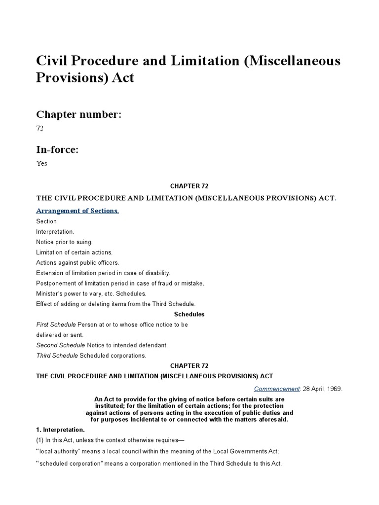 Civil Proc and Limitation (Misc - Provisions) Act | Download Free PDF ...