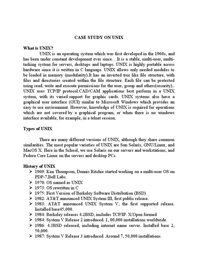 Case Study On Unix | Download Free PDF | Operating System | Unix
