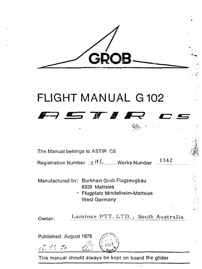 Grob G102 Astir Flight Manual | PDF