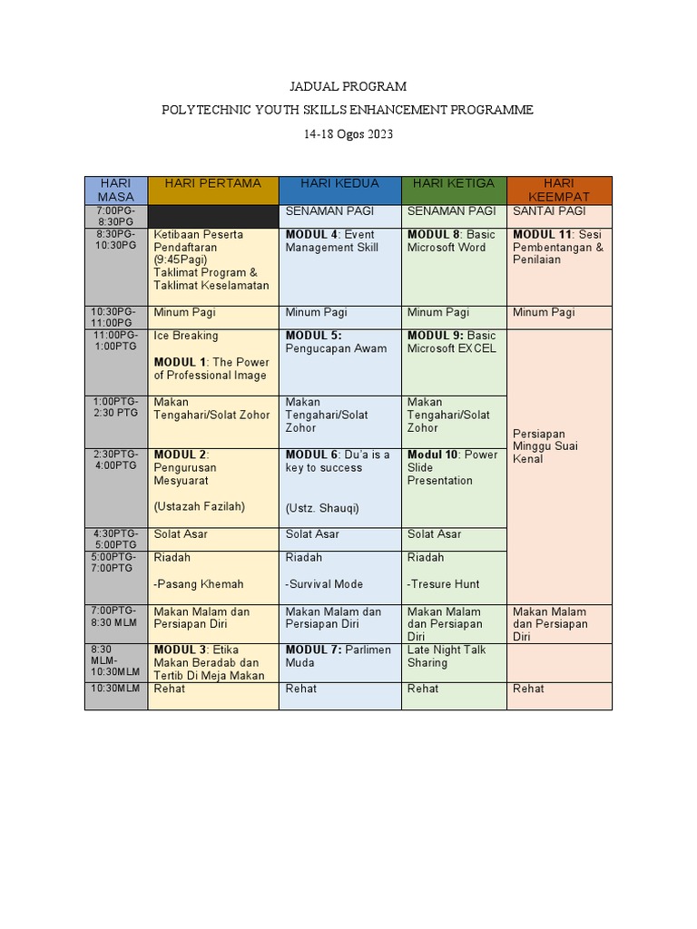 Jadual Program | PDF