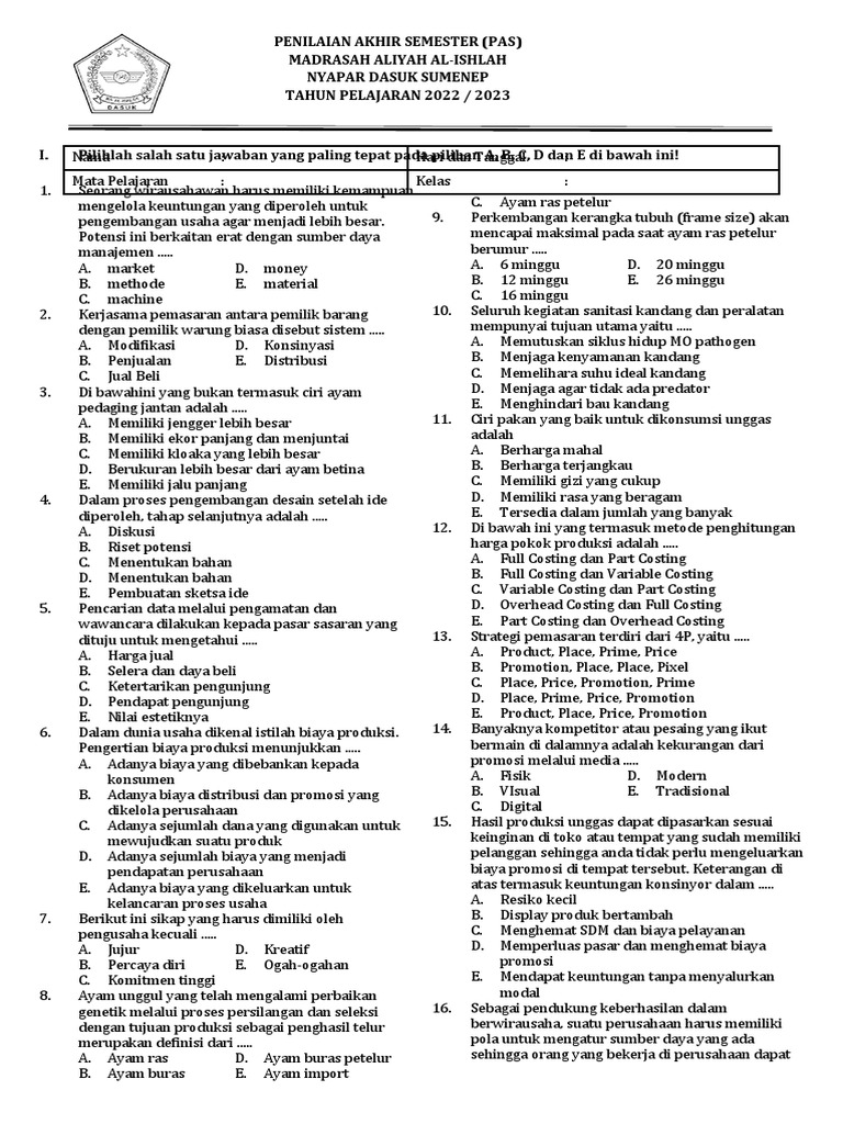 Pas Pkwu Kelas Xii Fix | PDF