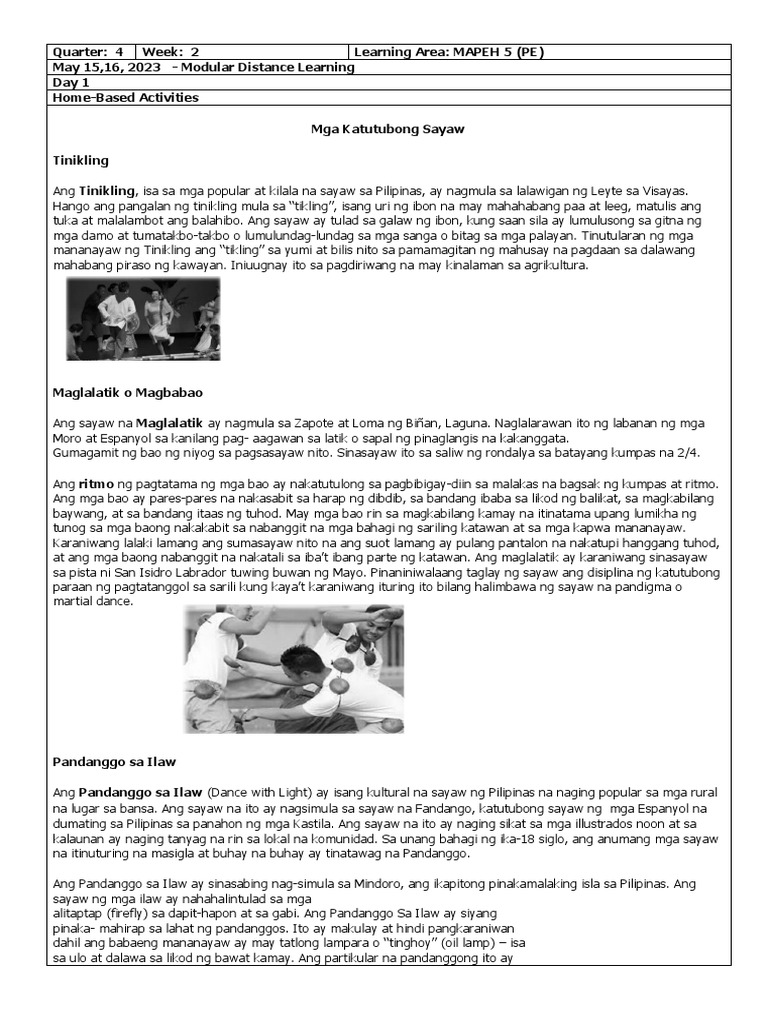 Mapeh W3 Q4 | PDF | Performing Arts | Dances