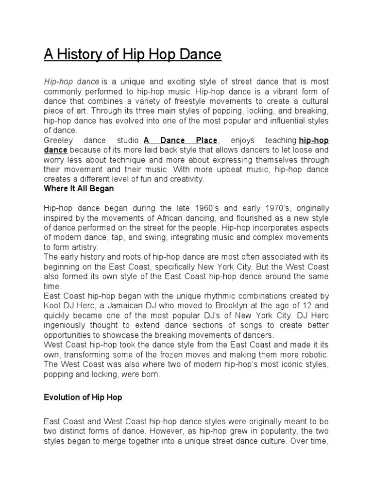 A History of Hip Hop Dance | PDF | Hip Hop Music | Dances