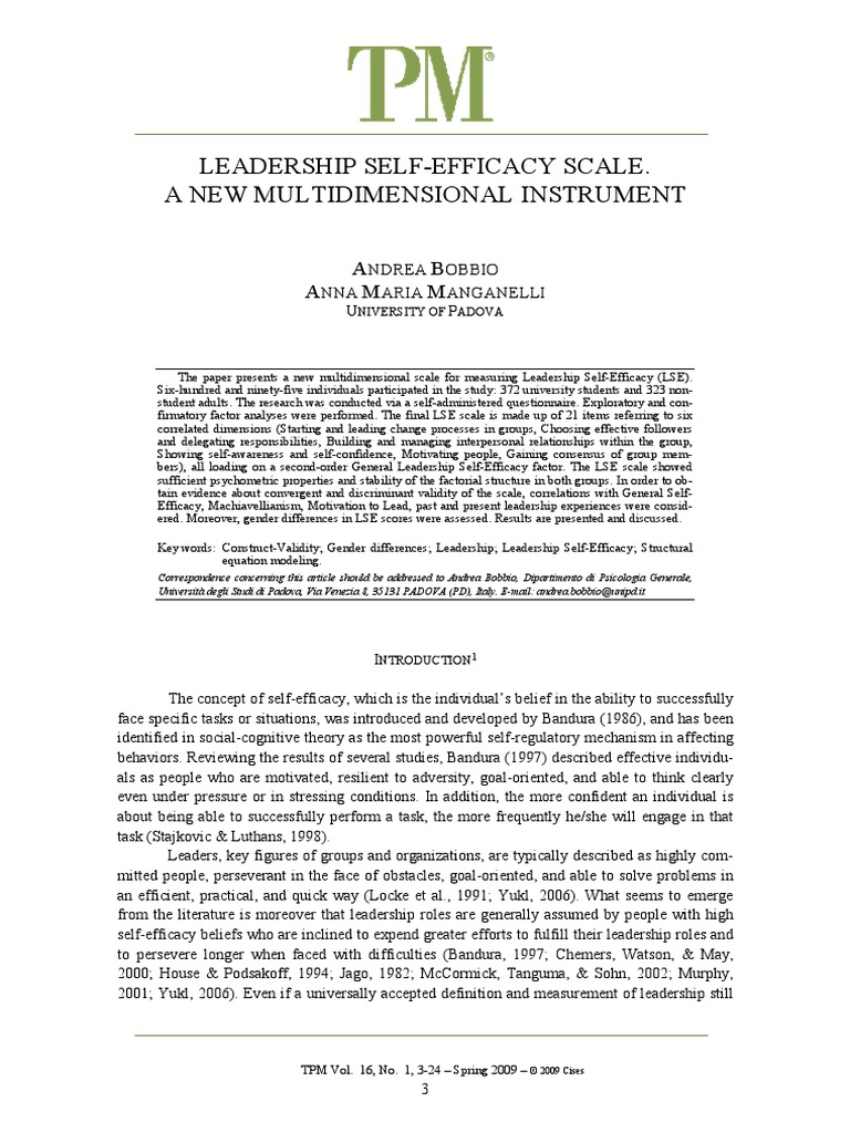 New Multidimensional Leadership Self-Efficacy Scale | PDF | Leadership ...