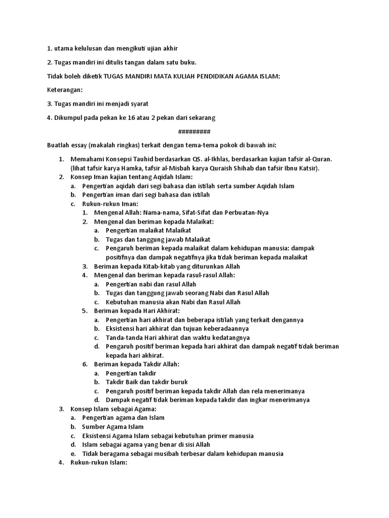 Tugas Mandiri Mata Kuliah Pendidikan Agama Islam | PDF | Agama & Spiritualitas