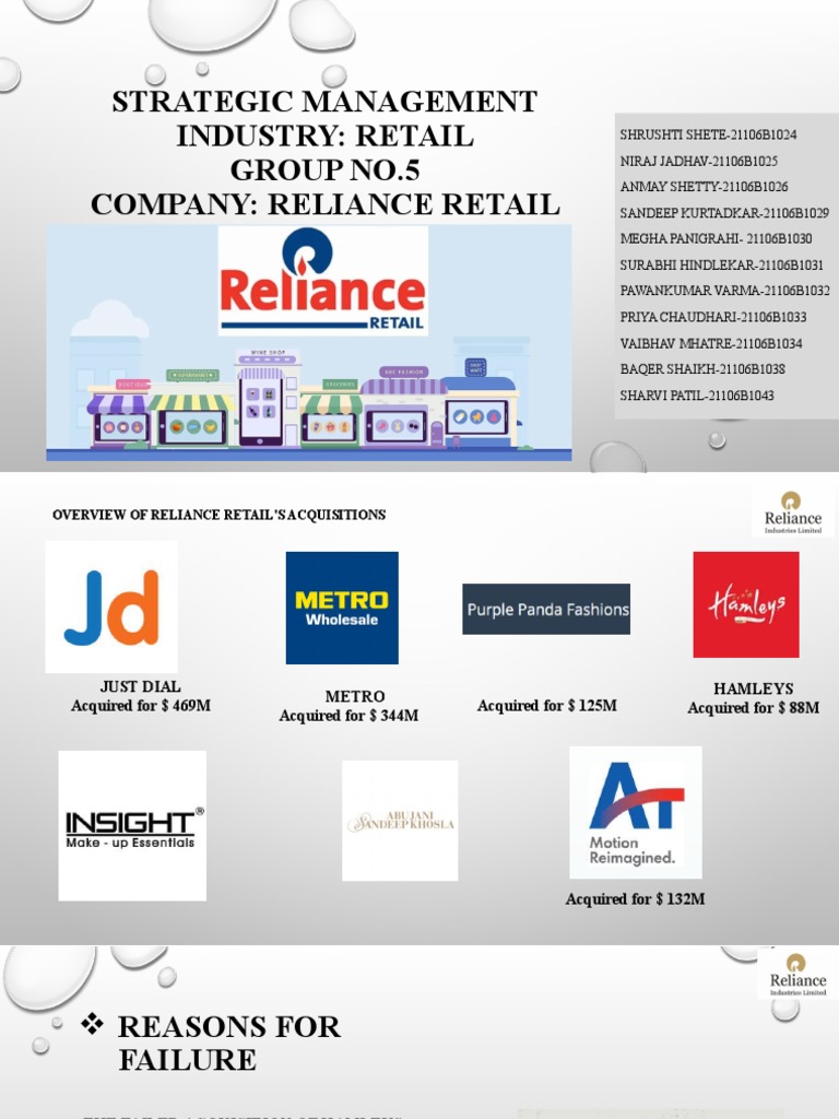 Group 5 - SM Presentation - Reliance Retail | PDF | Retail | Logistics