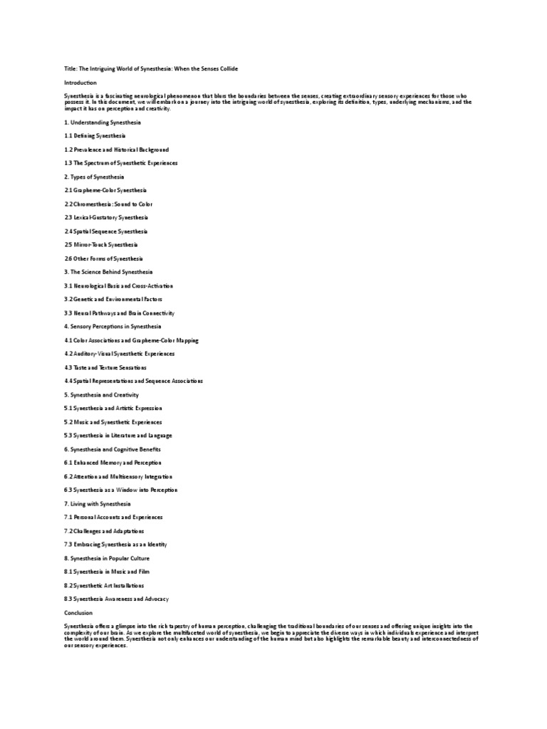 The Intriguing World of Synesthesia | PDF | Social Science | Self-Improvement