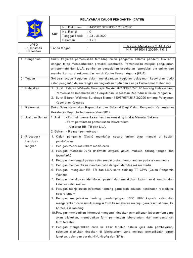 Sop Pelayanan Catin | PDF