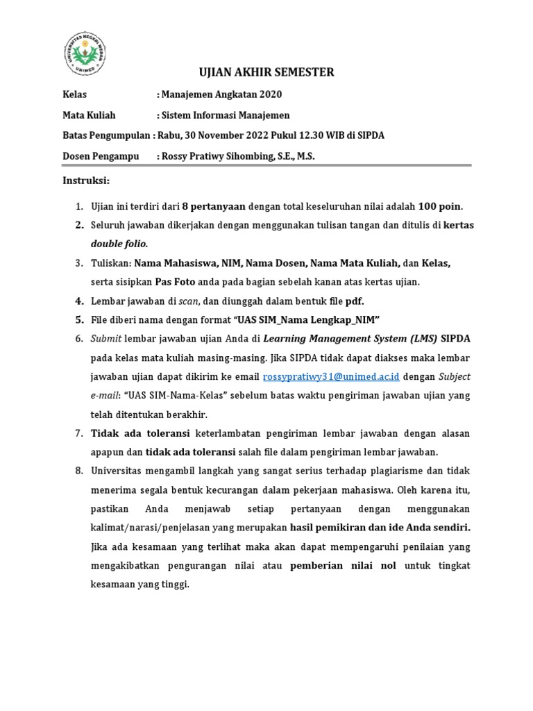 UAS SIM Manajemen 2020 | PDF