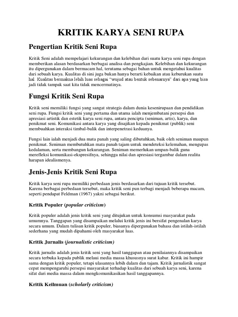 Tugas Seni Budaya 2 Kritik Karya Seni Rupa | PDF | Seni