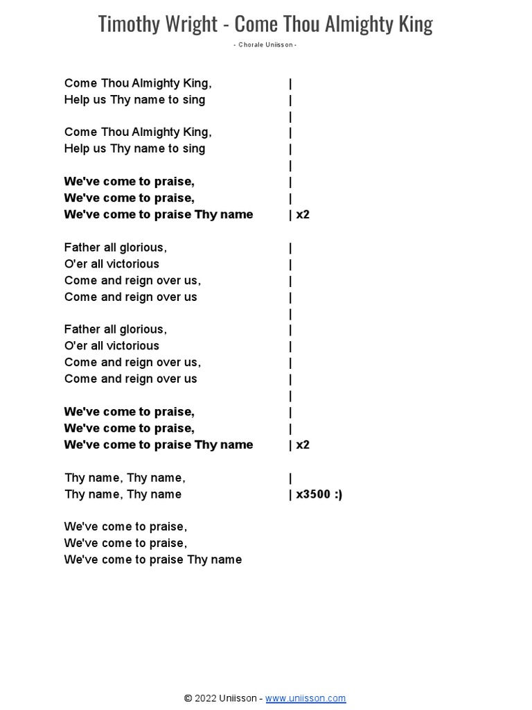 Come Thou Almighty King | PDF