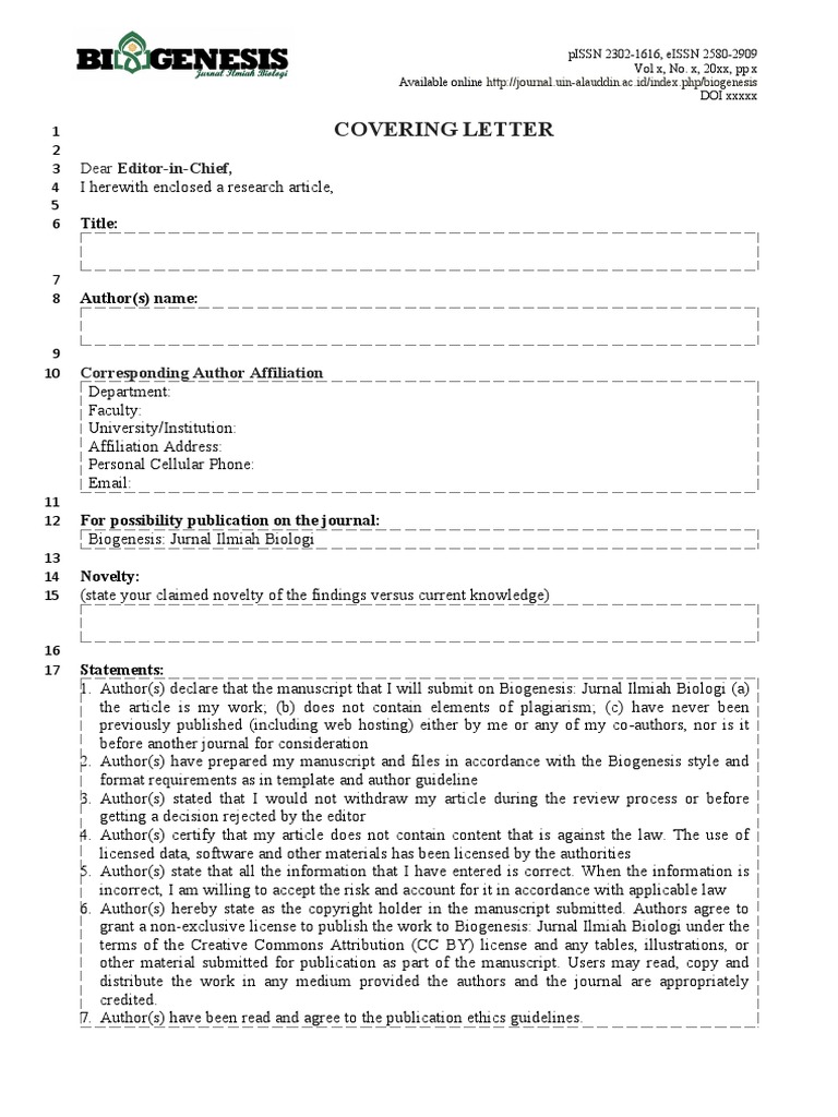 2022-Template of Biogenesis - Jurnal Ilmiah Biologi | PDF | Genus | Data