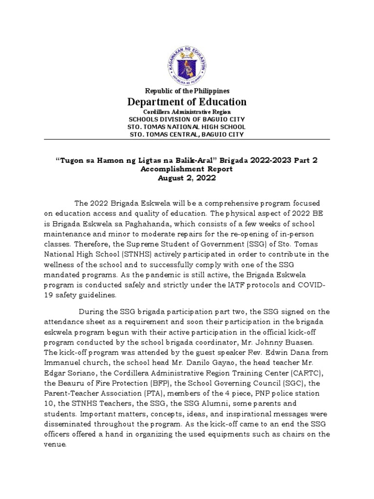 Brigada Eskwela 2022 2023 Acc. Report Part 2 | PDF
