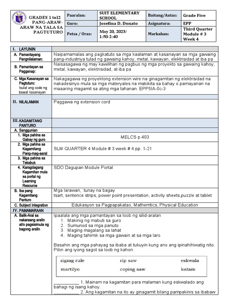 COT-DLL-EPP-5 Paggawa ng extension cord | PDF