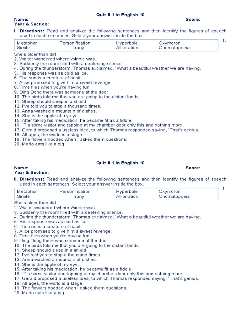 Quiz # 1 (2nd Quarter) | PDF | Rhetorical Techniques | Poetic Devices