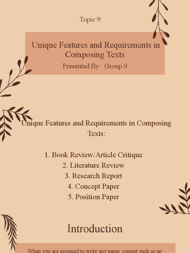 Rws - Topic 9 Unique Features and Requirements in Composing Texts | PDF ...