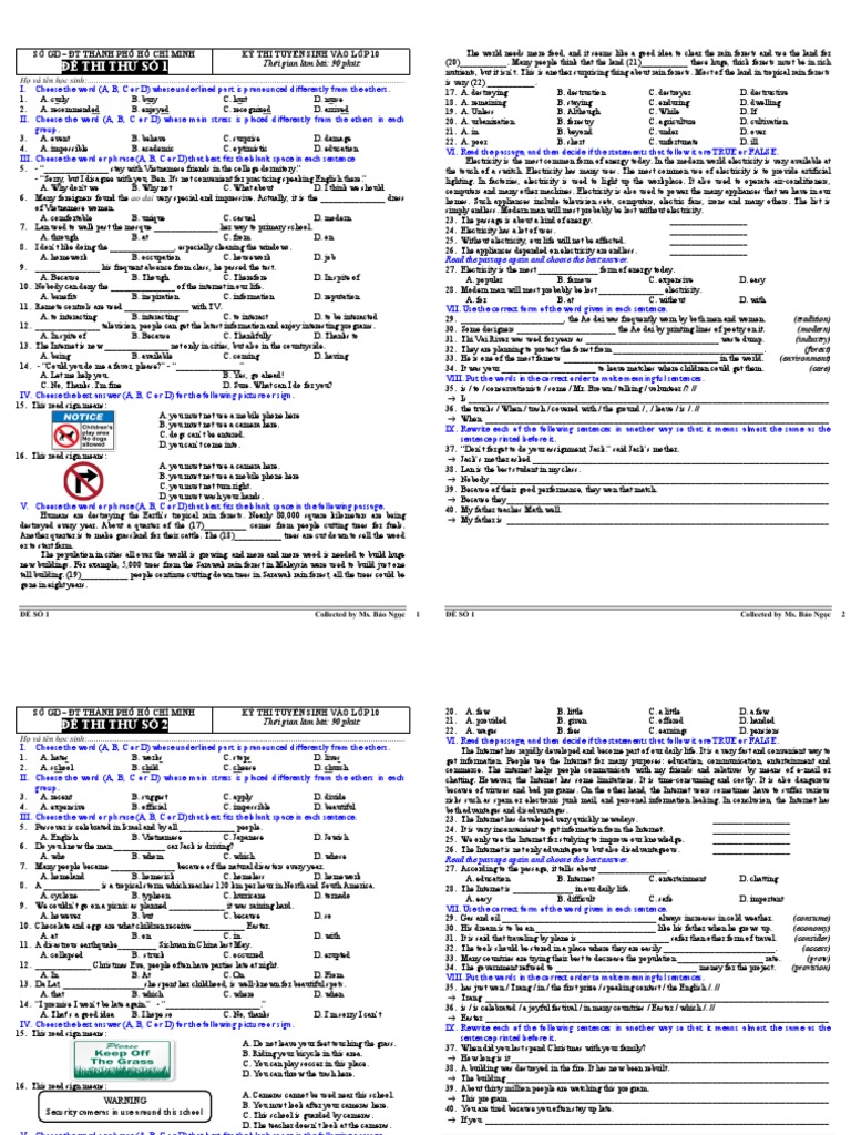 Đề Tuyển Sinh - word Form | PDF