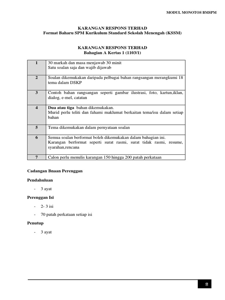 Karangan Respons Terhad | PDF
