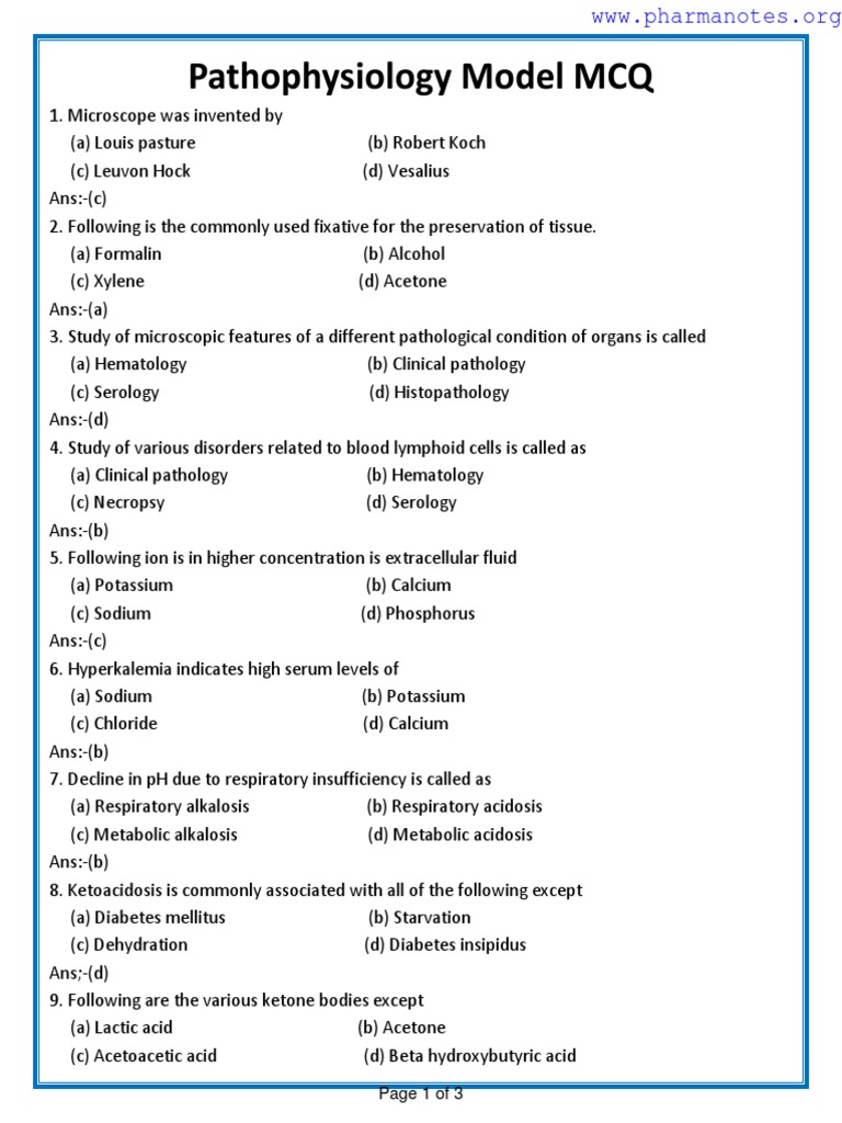 Pathophysiology Model MCQ | PDF | Clinical Medicine | Medical Specialties