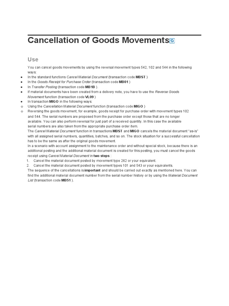 Cancellation of Goods Movements | PDF