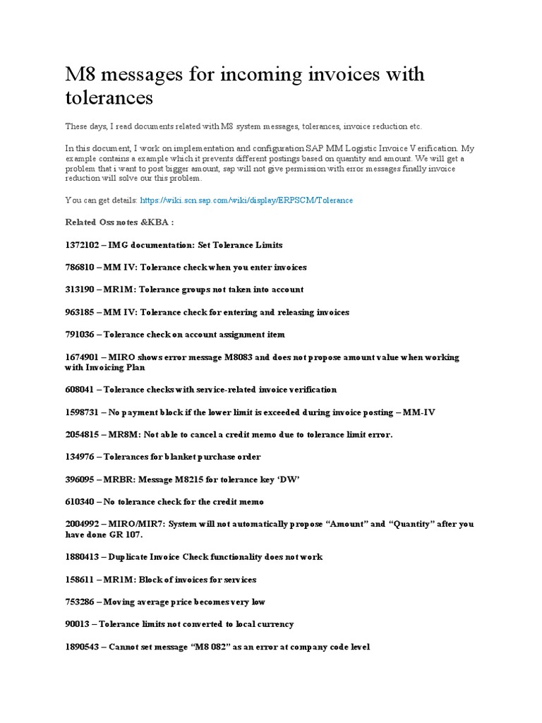 Incoming Invoices With Tolerances | PDF