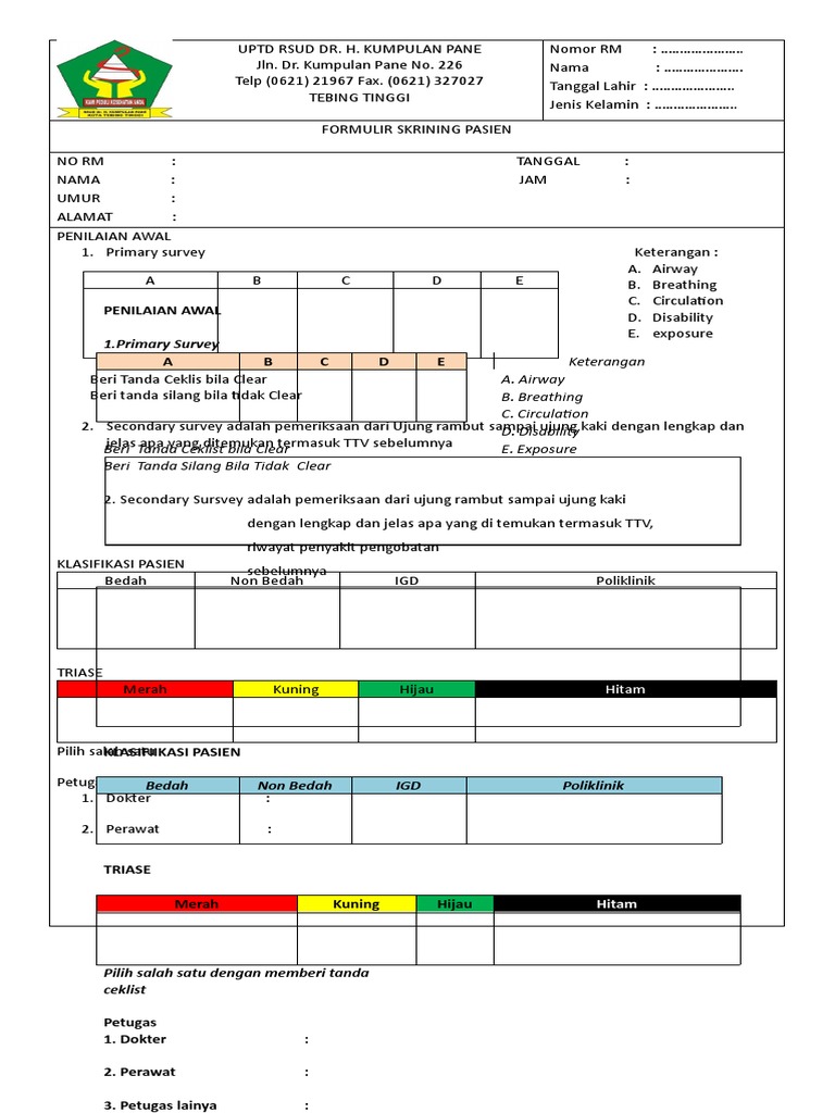 Form Skrining Rawat Inap | PDF