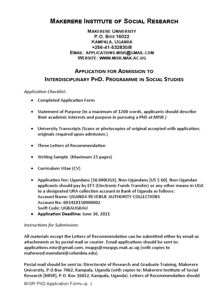 Makerere Application Form. | Download Free PDF | Doctor Of Philosophy ...