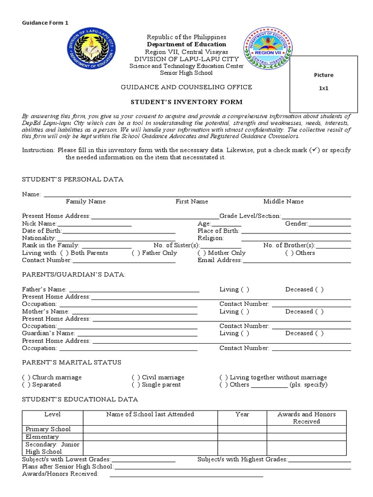 GF 1 Student Inventory Form Final | Download Free PDF | Schools | Teachers