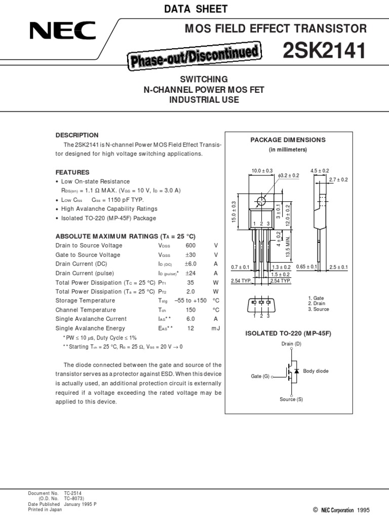 2 SK 2141 | PDF | Field Effect Transistor | Mosfet