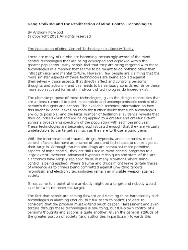 Gang-Stalking and The Proliferation of Mind Control Technologies | PDF ...