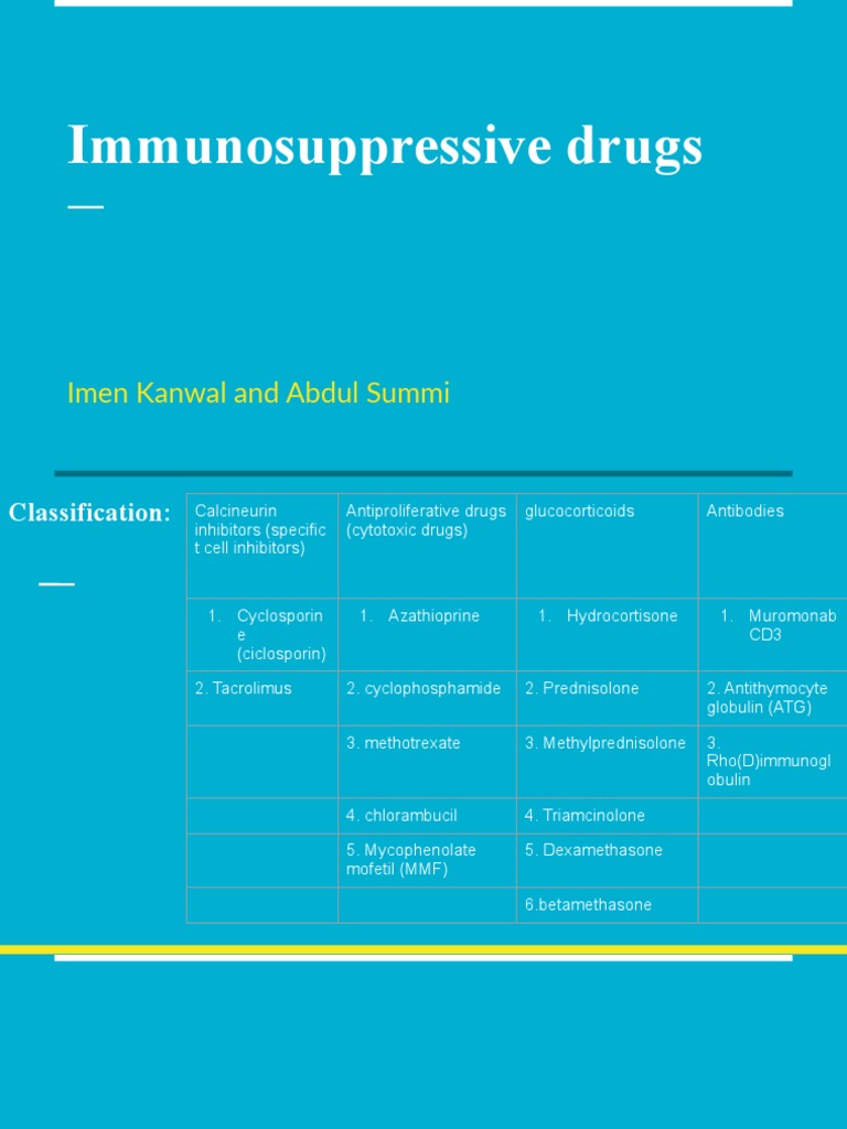 Classification of Immunosuppressive Drugs | PDF | Medical Specialties ...