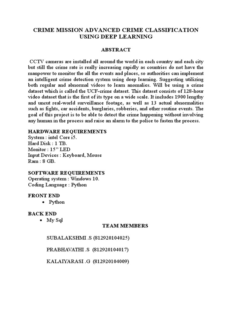 Crime Prediction Using Deep Learning - 015951 | PDF | Computers