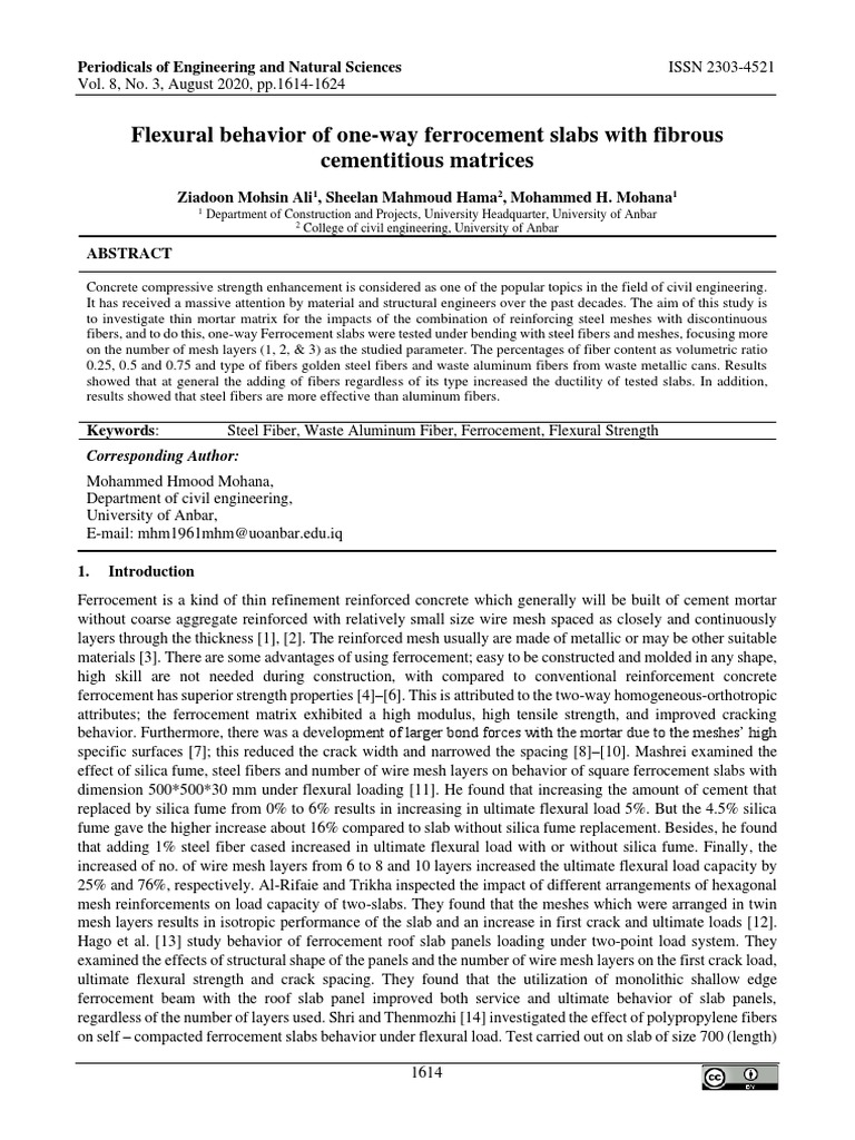 Flexural Behavior of One-Way Ferrocement Slabs With Fibrous | PDF