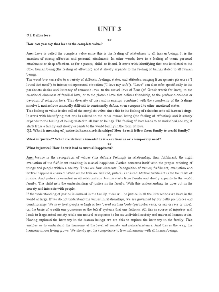 Unit 3-Notes | Download Free PDF | Love | Intention