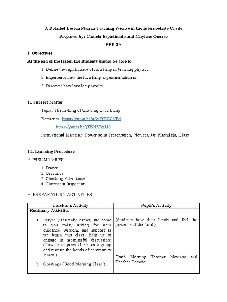 A Detailed Lesson Plan in Teaching Science in The Intermediate Grade ...