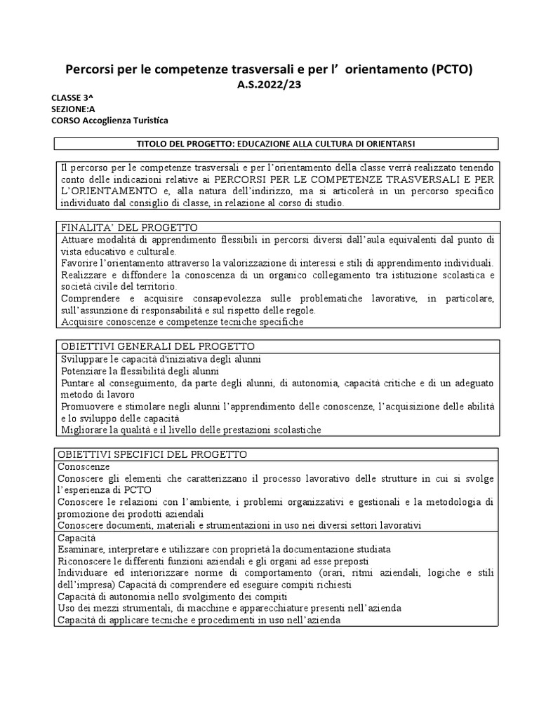 Progetto PCTO per classe 3 A docx | PDF