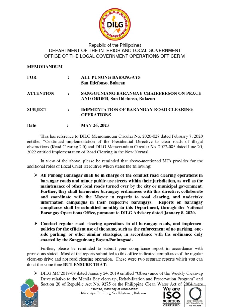 Memorandum Road Clearing | PDF | Traffic | Road