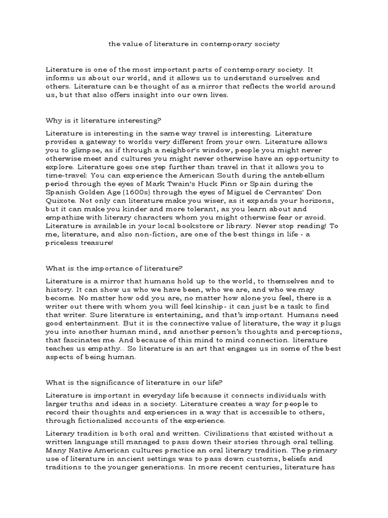 The Value of Literature in Contemporary Society | Descargar gratis PDF ... The Value of Literature in Contemporary Society | Descargar gratis PDF ...