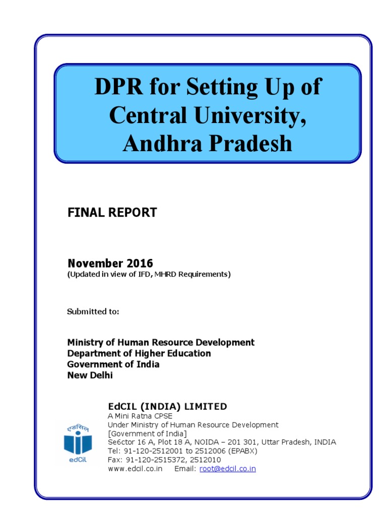 DPR For Setting Up of Central University, Andhra Pradesh: Final Report ...