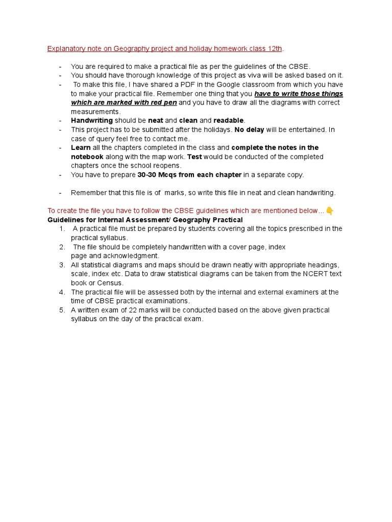 Class 12 Geography Project Guidelines | PDF | Career & Growth
