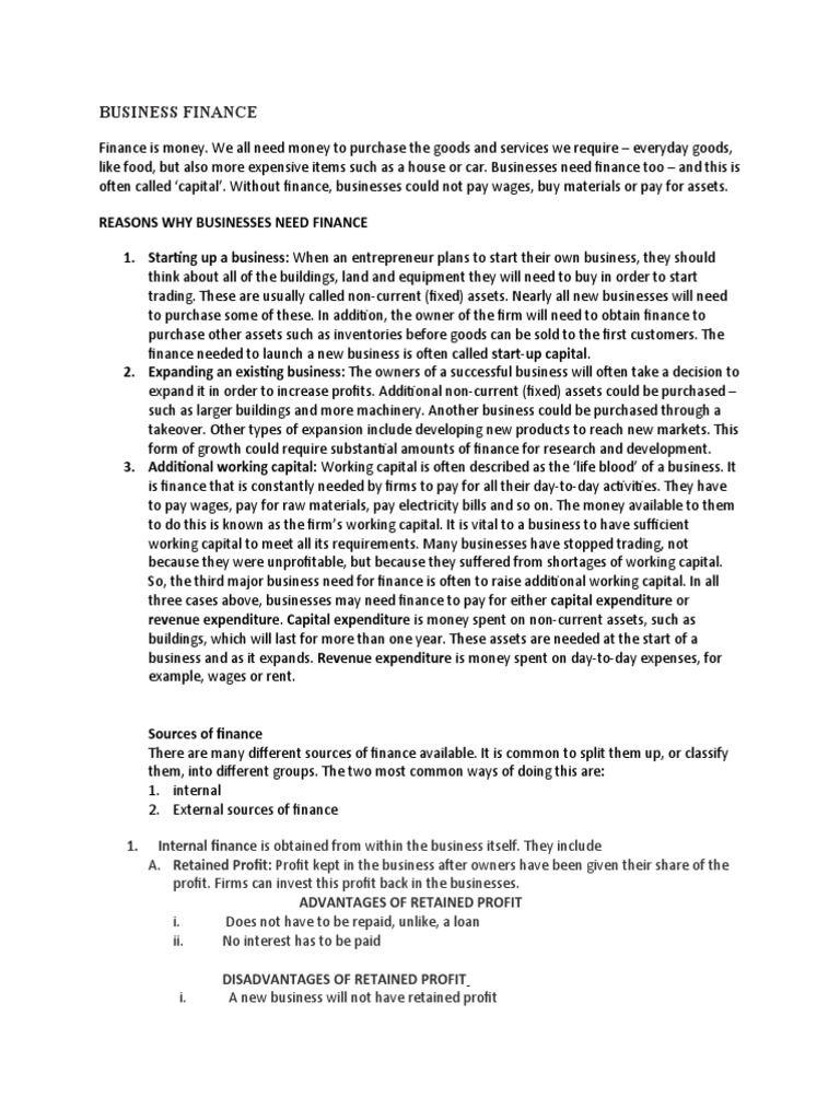 Business Studies Note Finance | Download Free PDF | Debt | Loans