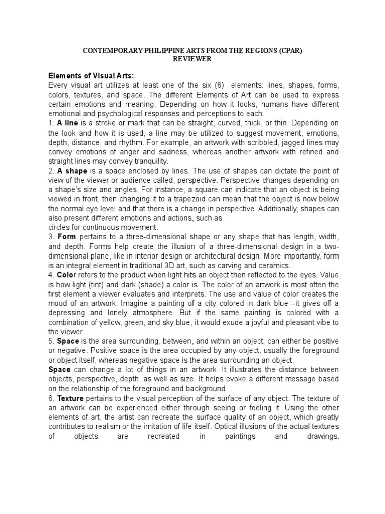 Cpar Reviewer 1st Quarter | PDF | Shape | Museum