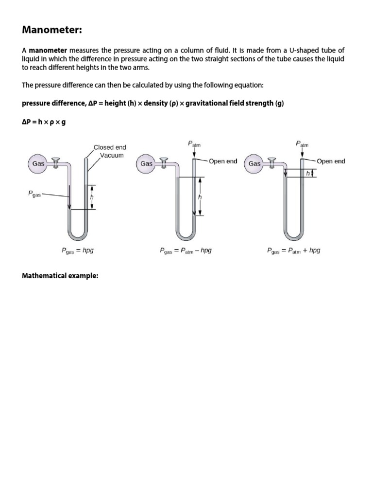 Barometers and Manometer | PDF