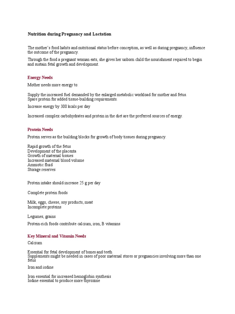 Nutrition During Pregnancy and Lactation Word File | PDF