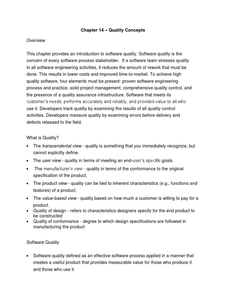 Chapter 14 - Quality Concepts | PDF