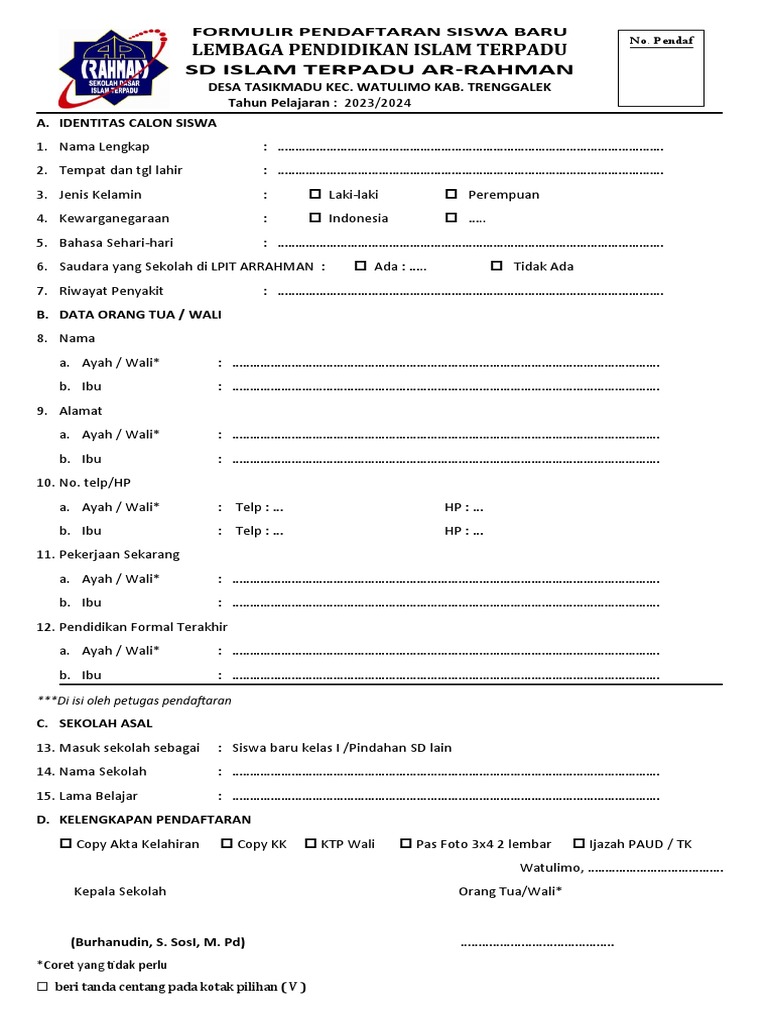 Formulir Pendaftaran Siswa BARU | PDF Formulir Pendaftaran Siswa BARU | PDF