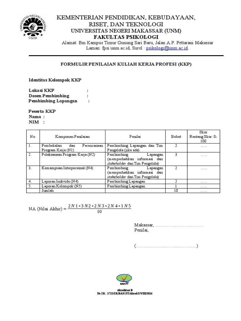 Form Penilaian KKP | PDF