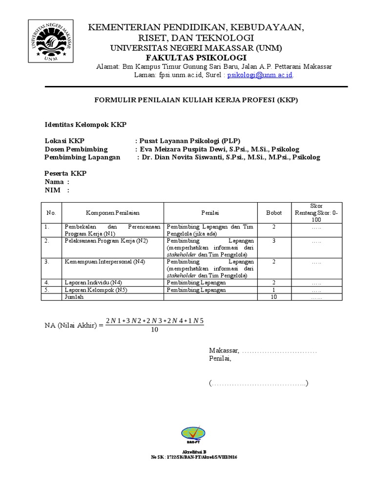 Form Penilaian KKP-1 | PDF