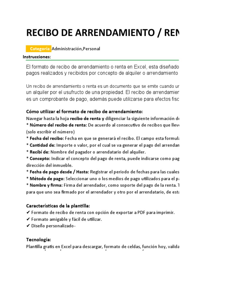Formato Recibo de Arrendamiento - Renta - XLSM | PDF | Ingeniería de ...