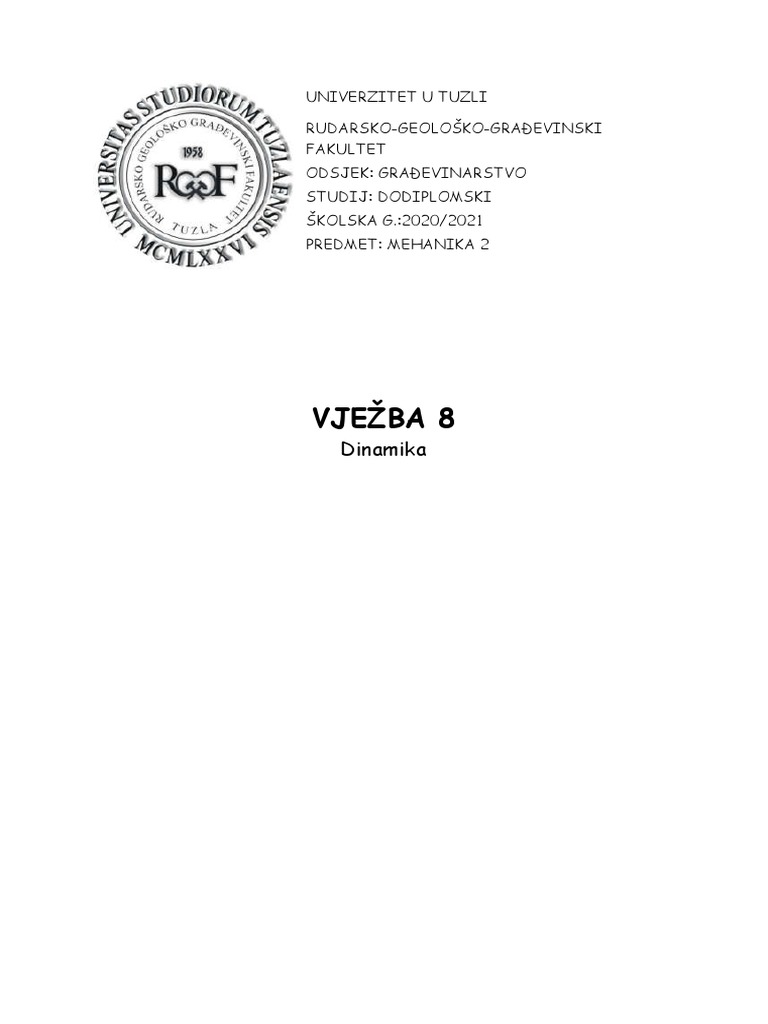 Mehanika 2 Vjezba 8. | PDF